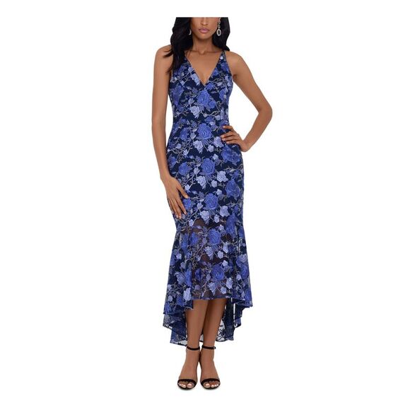 Xscape | Dresses | Nwt Xscape Womens Blue Ruffle Gown Spaghetti Strap ...